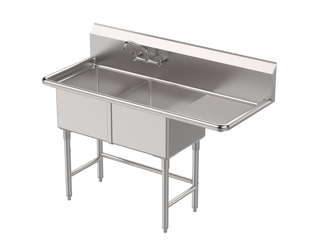 300 Series Stainless Steel - 2 Compartment Sink – 12” Deep Bow | Heavy ...
